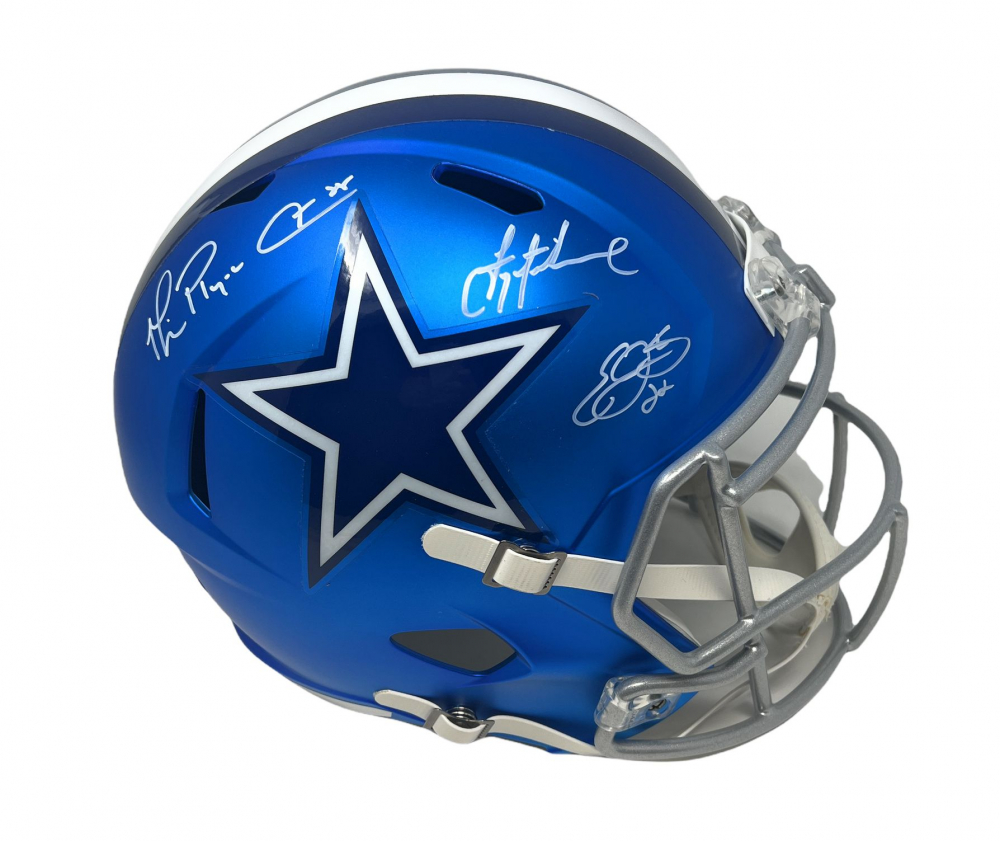 Troy Aikman, Emmitt Smith & Michael Irvin Signed Cowboys Blaze Full-Size Speed Helmet Inscribed ...