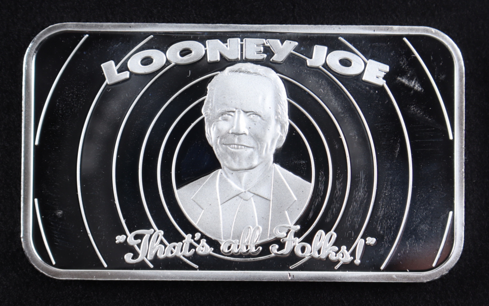 1 Troy oz .999 Joe Biden "Looney Joe" Silver Bullion Bar | Pristine Auction
