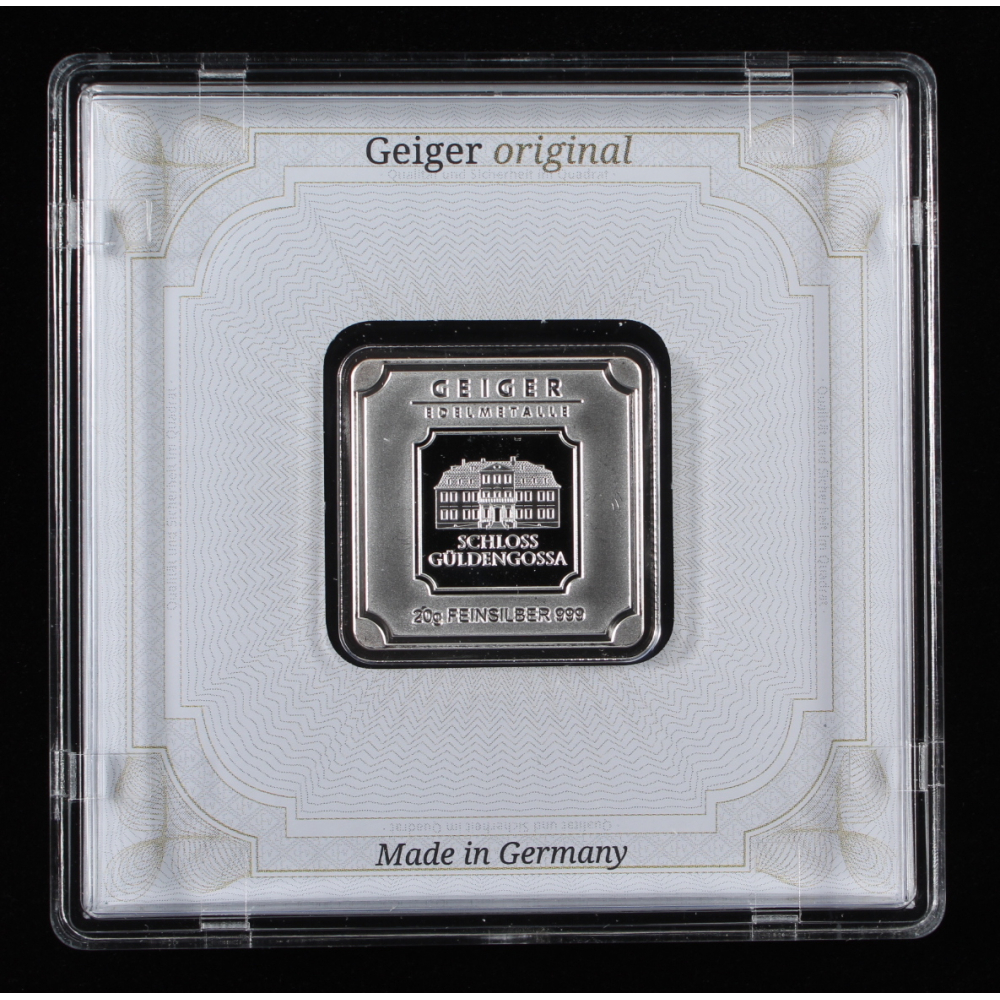 20 Gram .999 Fine Silver Geiger Bullion Square Bar Encapsulated with ...