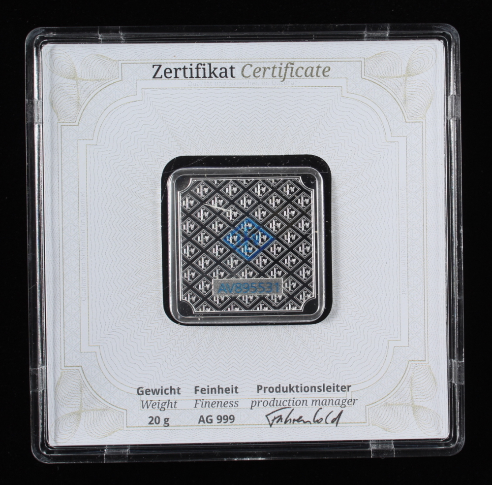 20 Gram .999 Fine Silver Geiger Bullion Square Bar Encapsulated with ...