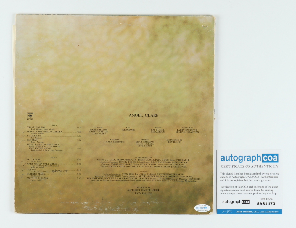 Art Garfunkel Signed "Angel Clare" Vinyl Record Album (ACOA) | Pristine ...