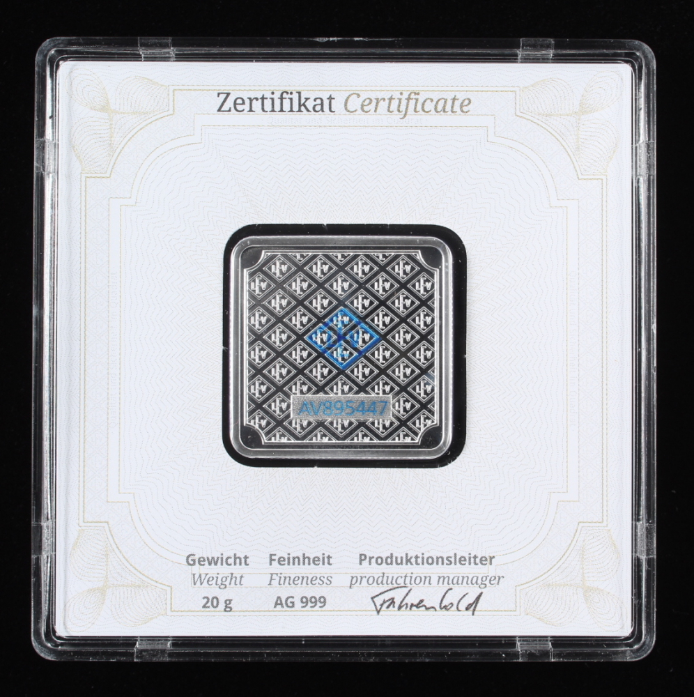 20 Gram .999 Fine Silver Geiger Bullion Square Bar Encapsulated with ...