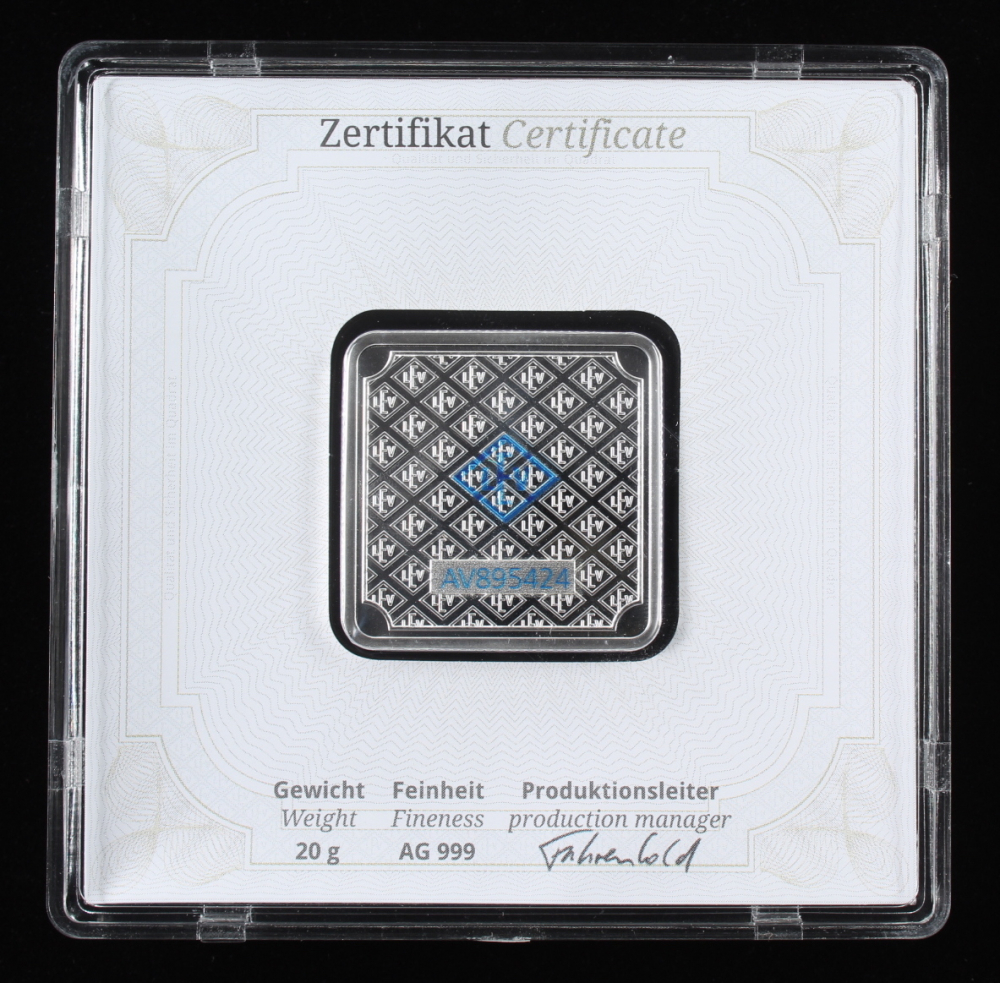 20 Gram .999 Fine Silver Geiger Bullion Square Bar Encapsulated with ...