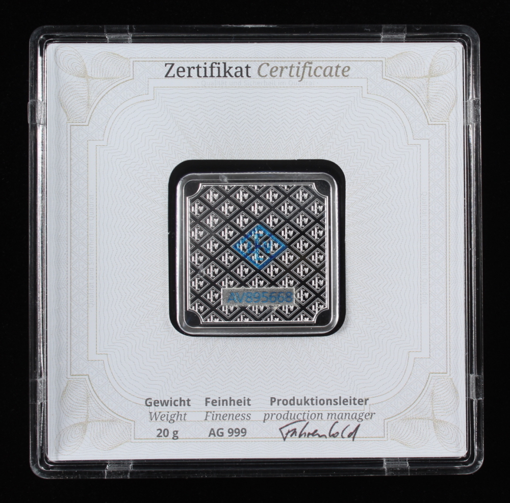 20 Gram .999 Fine Silver Geiger Bullion Square Bar Encapsulated with ...