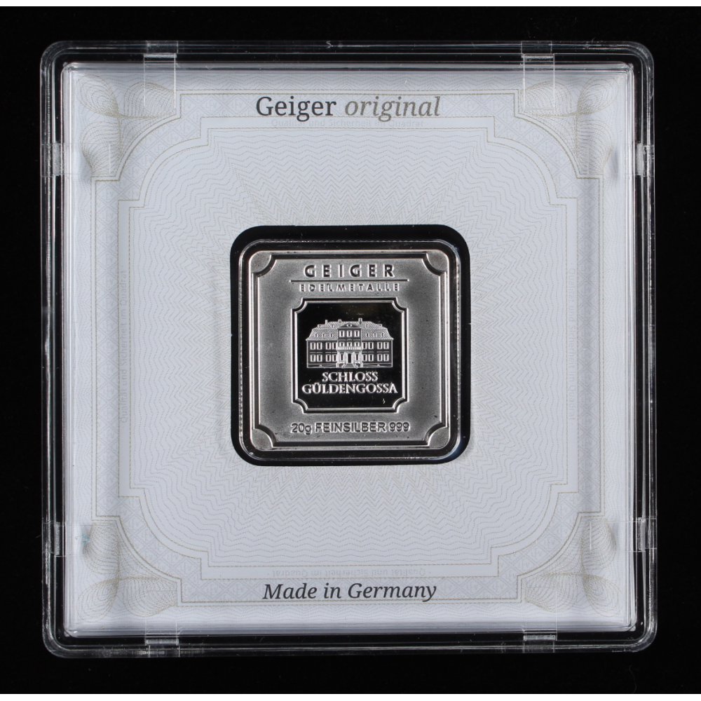 20 Gram .999 Fine Silver Geiger Bullion Square Bar Encapsulated with ...