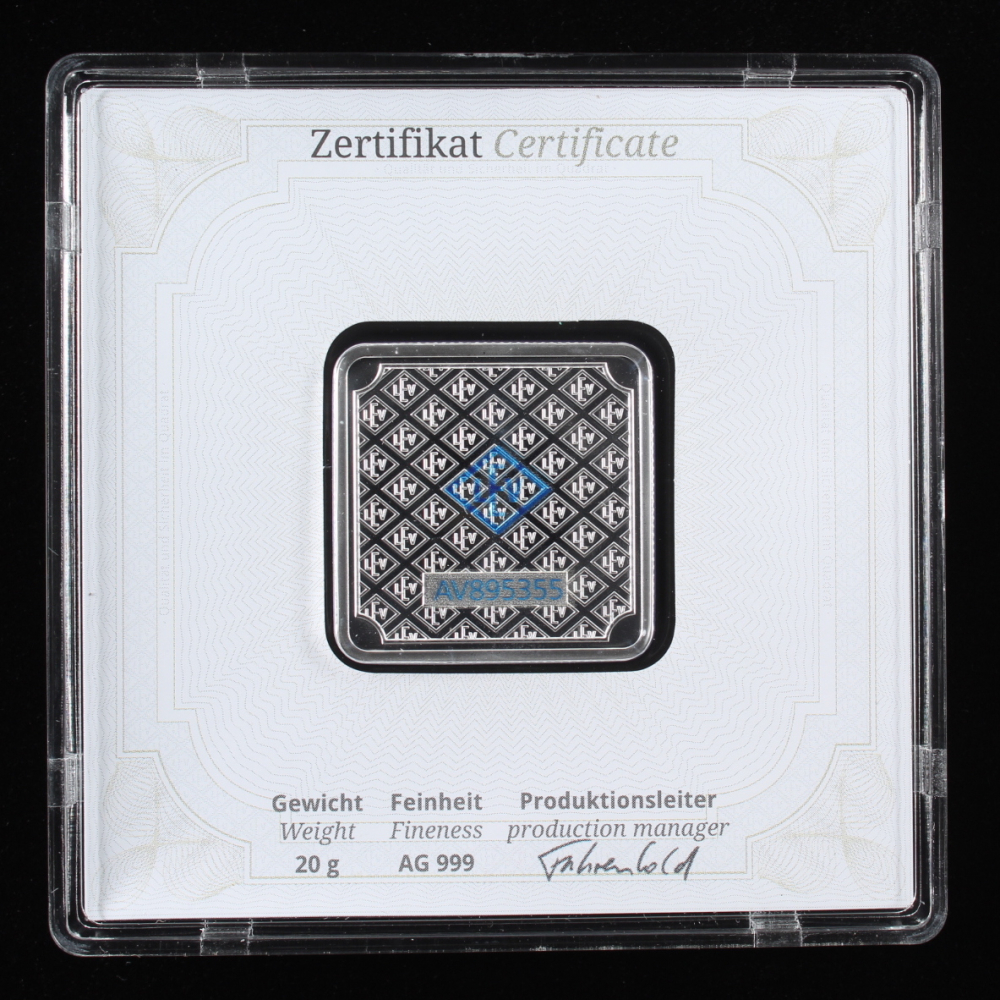 20 Gram .999 Fine Silver Geiger Bullion Square Bar Encapsulated with ...