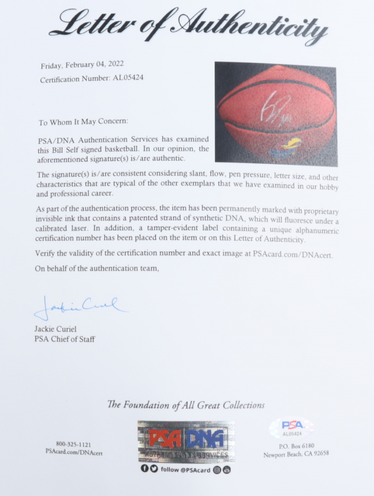 Bill Self Signed Jayhawks Logo Basketball (PSA) | Pristine Auction
