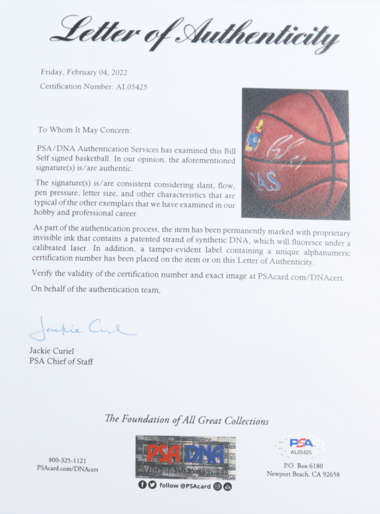 Bill Self Signed Jayhawks Logo Basketball (PSA) | Pristine Auction