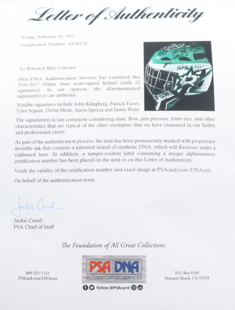 2016-2017 Stars Full-Size Goalie Mask Team-Signed by (22) with John ...