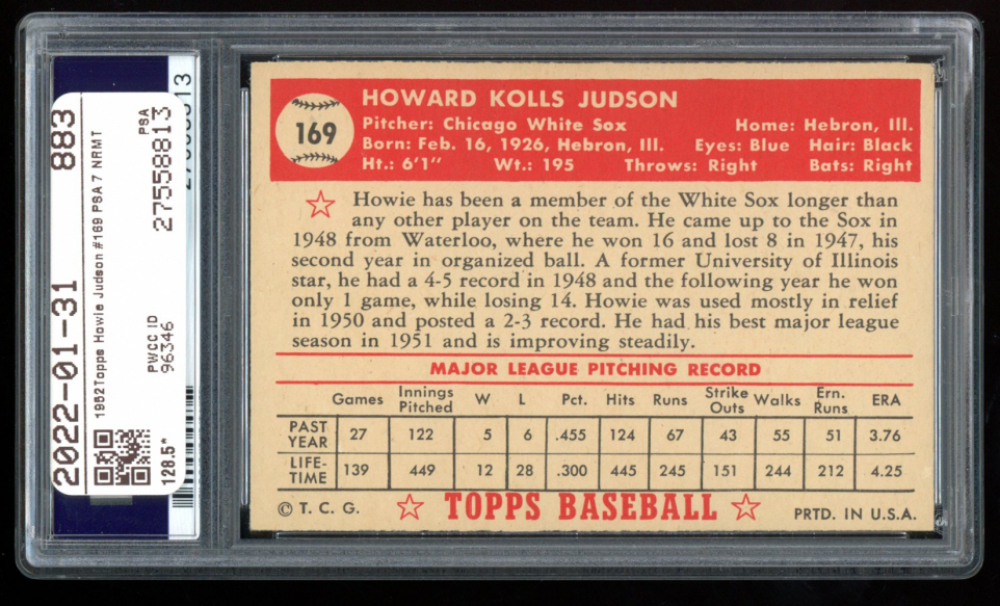 Howie Judson 1952 Topps #169 (PSA 7) (OC) | Pristine Auction