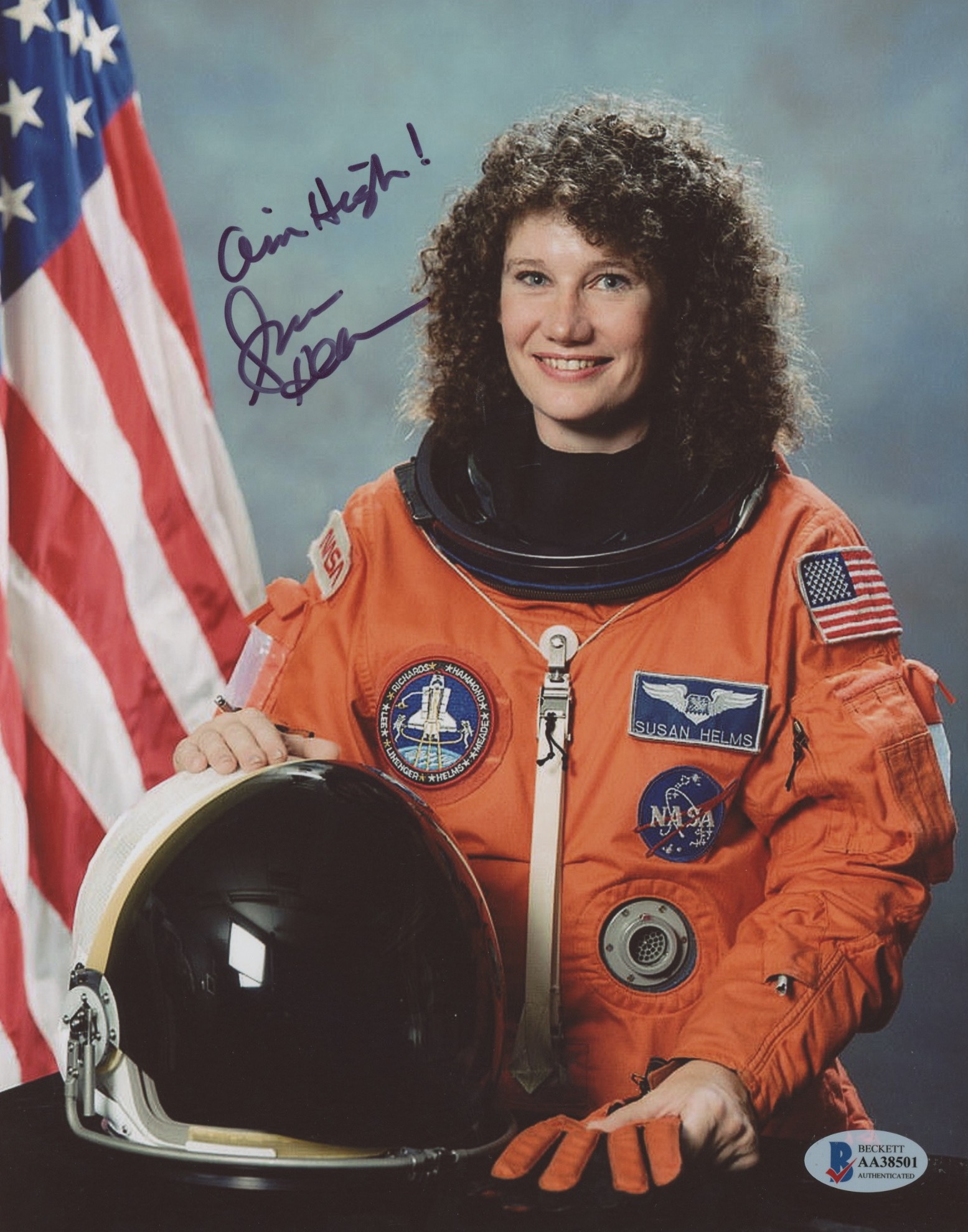 Susan Helms Signed 8x10 Photo Inscribed "Aim High!" (Beckett ...