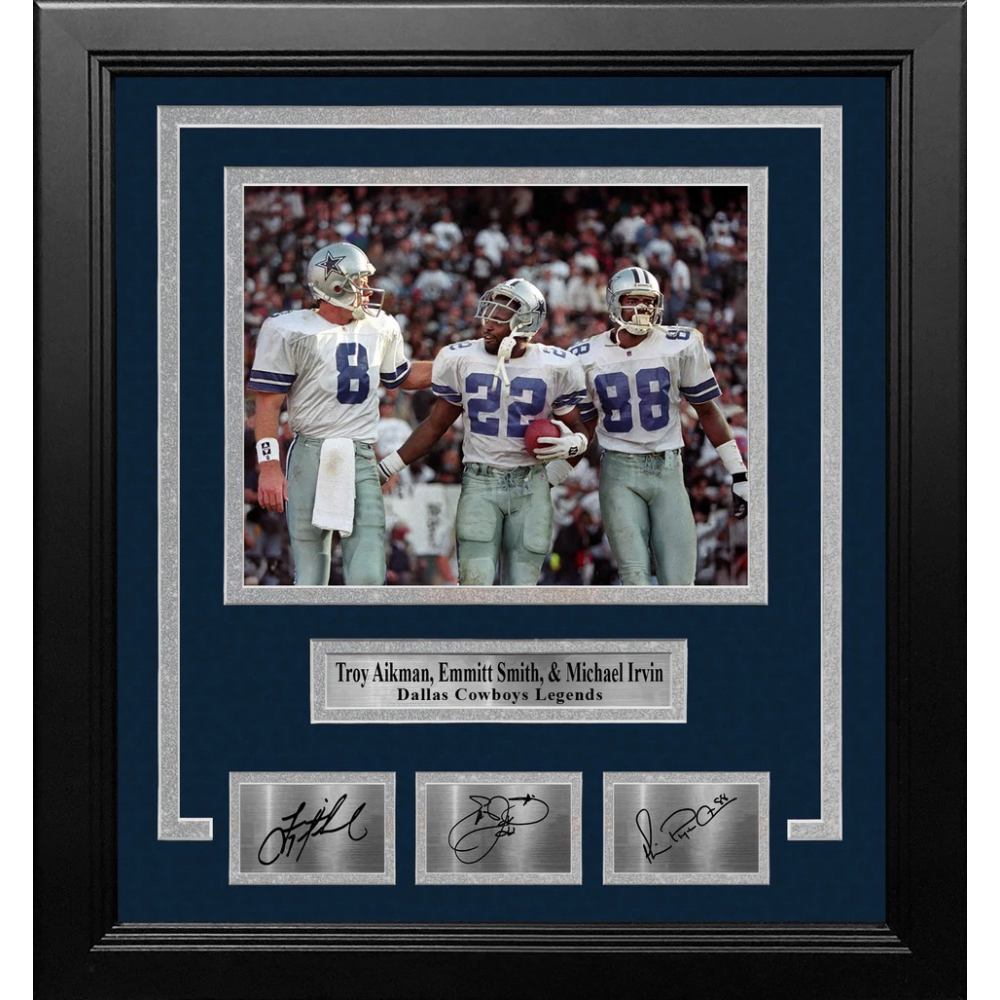 Troy Aikman, Emmitt Smith, & Michael Irvin 18x18 Custom Framed Photo Display | Pristine Auction