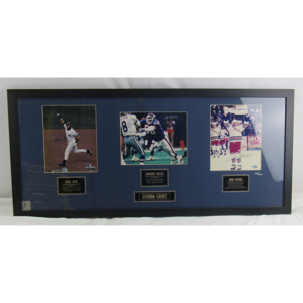 Derek Jeter, Lawrence Taylor & Mark Messier Signed 18x41 Custom Framed ...