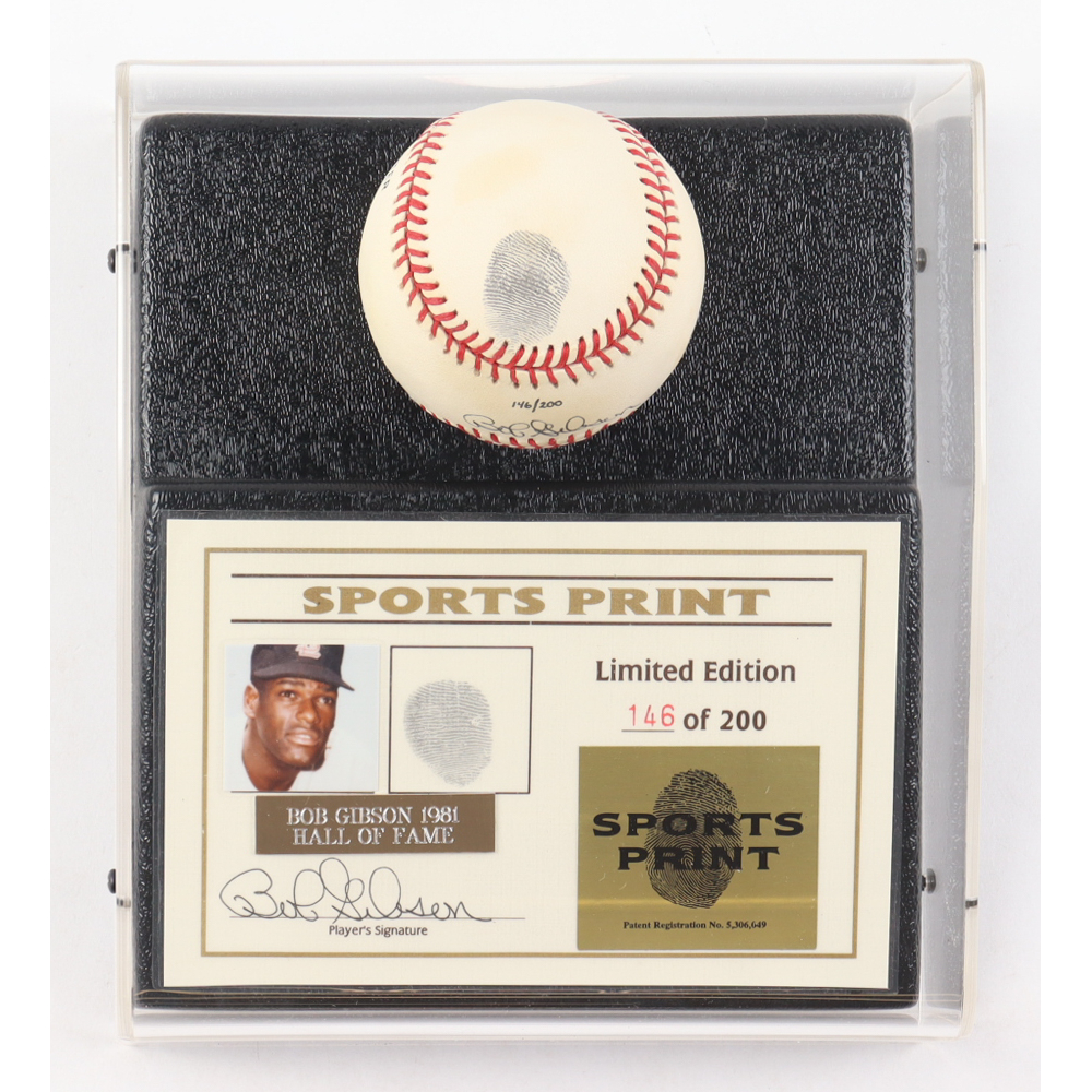 Bob Gibson Signed LE ONL Baseball Display with Thumbprint (Beckett ...