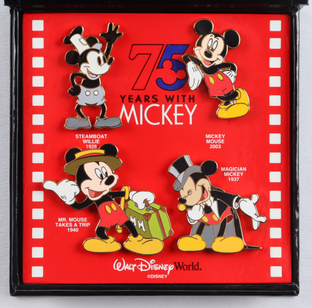 Disney's "75 Years with Mickey" Anniversary Set of (4) Pins with ...