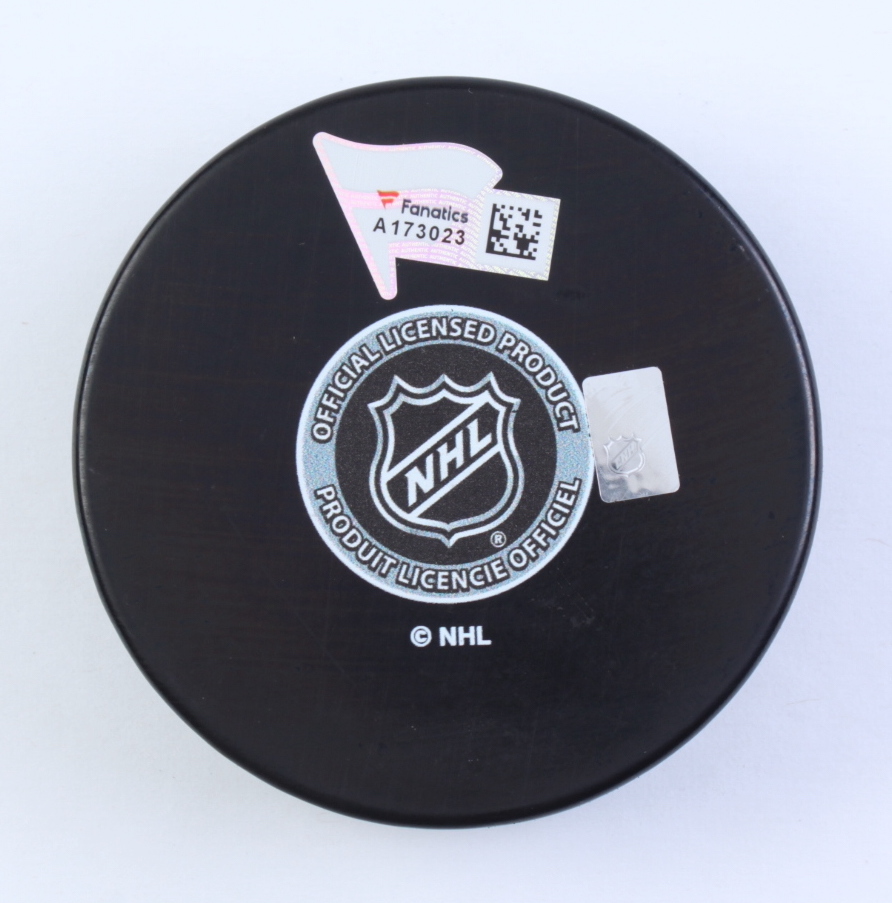 Sam Bennett Signed Flames Logo Hockey Puck Inscribed "NHL Debut 4/11/15 ...