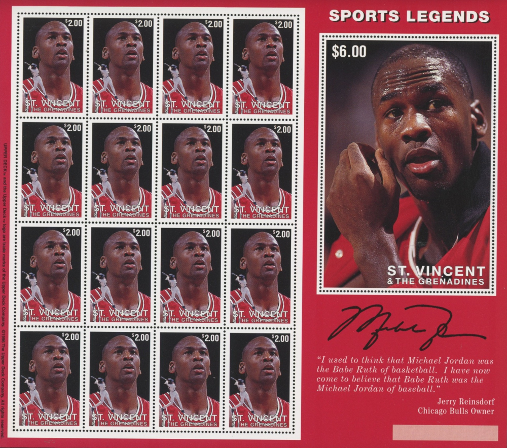 Michael Jordan Bulls Full Uncut Postage Stamp Sheet With (16) Stamps ...