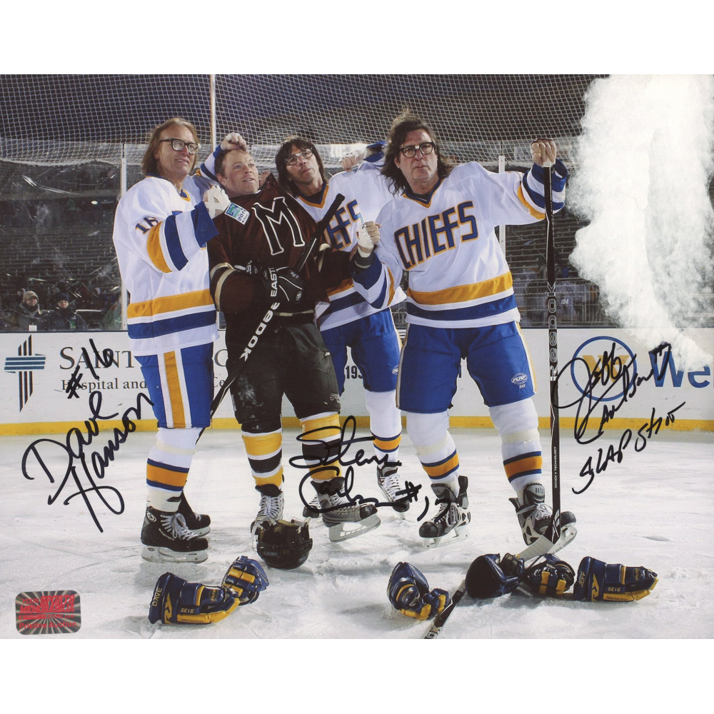 Dave Hanson, Steve Carlson & Jeff Carlson Signed "Slap Shot" 8x10 Photo Inscribed "Slap Shot ...
