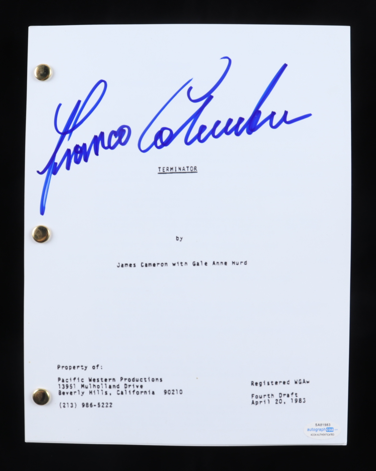 Franco Columbu Signed "Terminator" Full Movie Script (AutographCOA ...