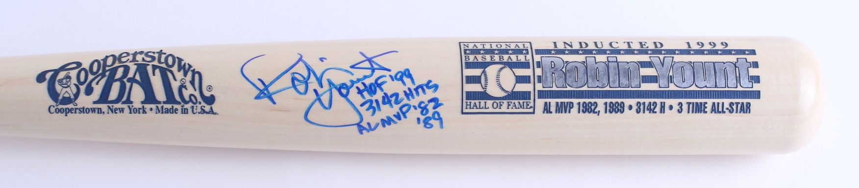 Robin Yount Signed Cooperstown Baseball Bat with Multiple Stat ...