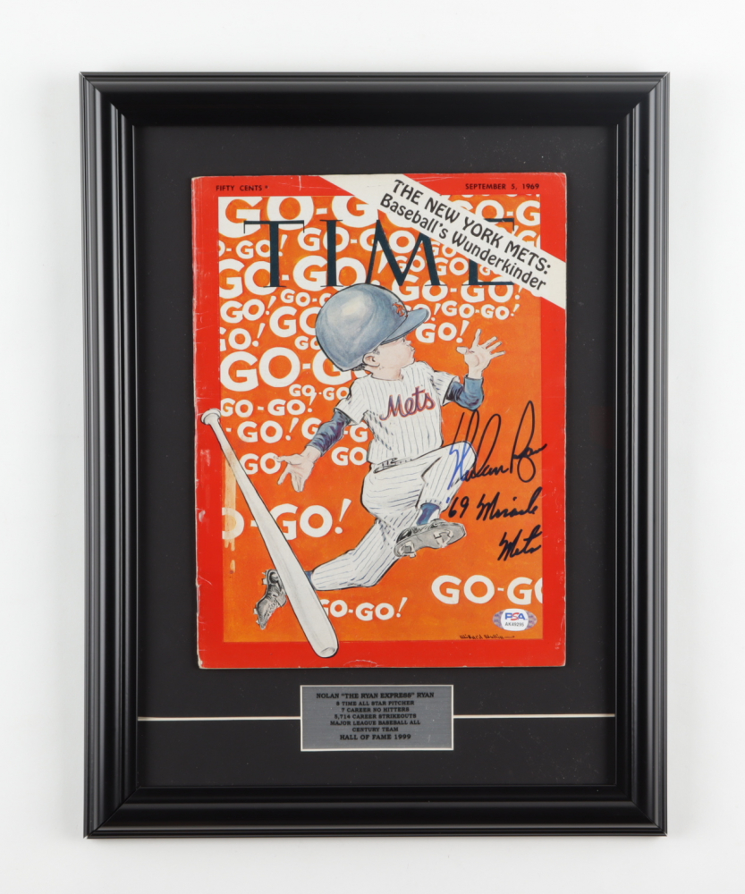 Nolan Ryan Signed Mets 13x17 Custom Framed 1969 Vintage "Time" Magazine ...