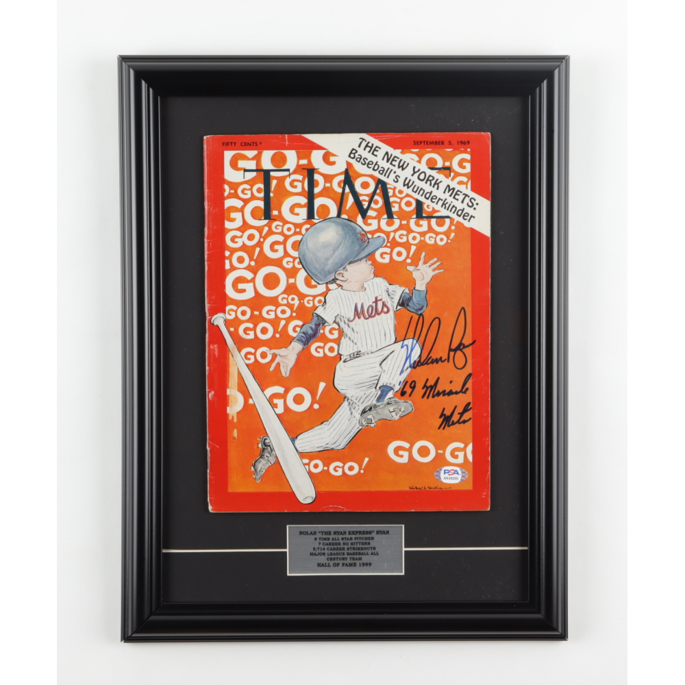 Nolan Ryan Signed Mets 13x17 Custom Framed 1969 Vintage "Time" Magazine ...