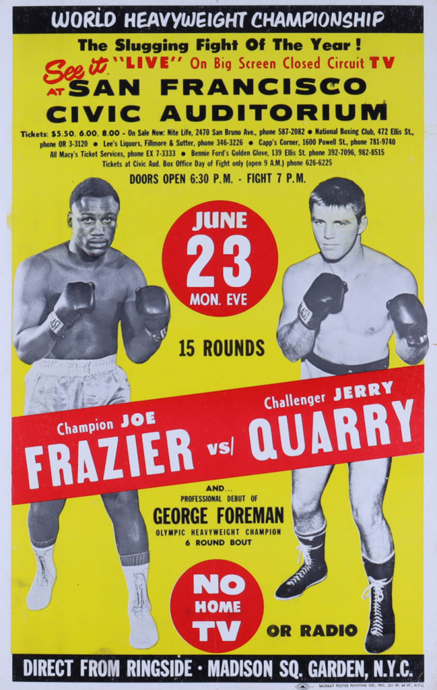 Jerry Quarry vs Joe Frazier 14x22 Vintage 1969 Heavyweight Fight Poster ...