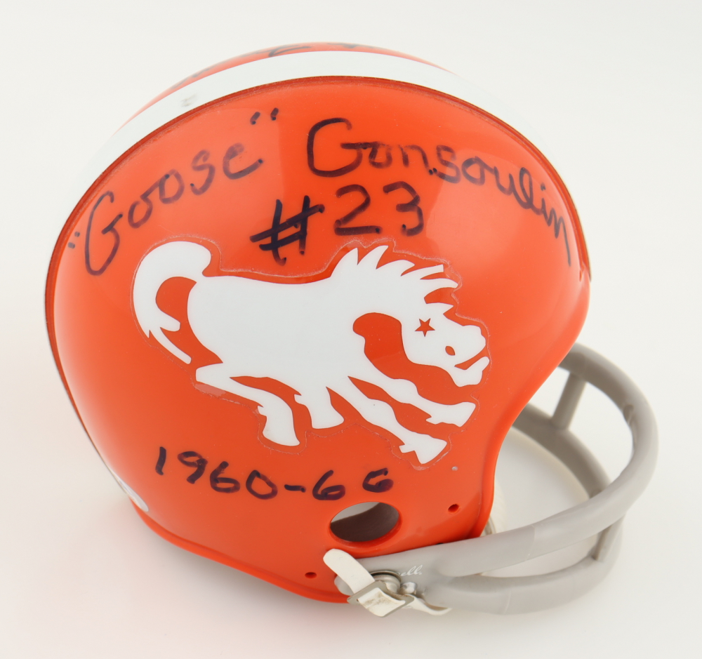 Austin "Goose" Gonsoulin Signed Broncos Throwback Mini Helmet Inscribed ...