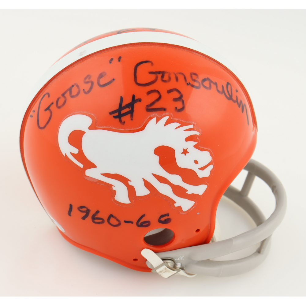 Austin "Goose" Gonsoulin Signed Broncos Throwback Mini Helmet Inscribed ...