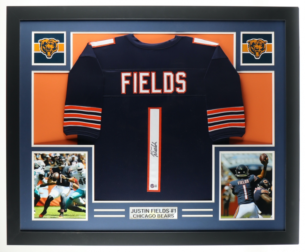 Justin Fields Signed 35.5x43.5 Custom Framed Jersey Display (Beckett ...