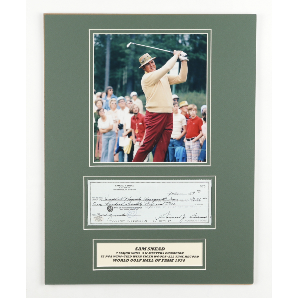 Sam Snead Signed 14x18 Custom Matted Check Display (Stacks of Plaques ...