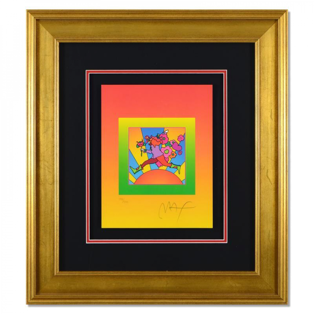Peter Max Signed "Flower Jumper Over Sunrise on Blends II" LE 23x26 ...