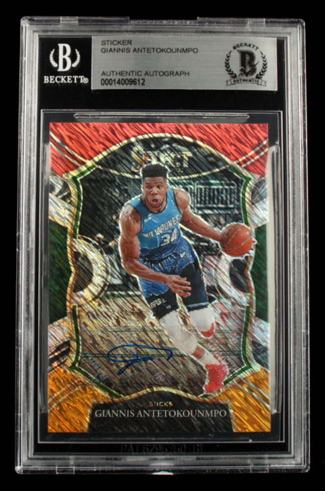 Giannis Antetokounmpo Signed Sticker On 2020-21 Select Prizms Red White ...