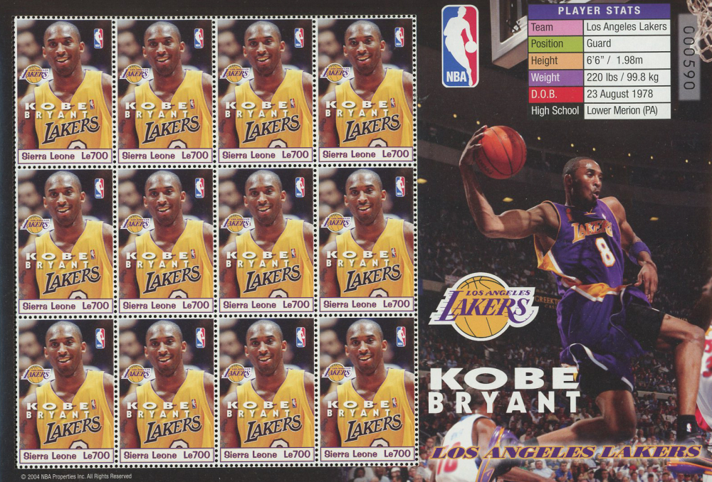 Kobe Bryant Lakers Full Uncut Postage Stamp Sheet with (12) Stamps ...