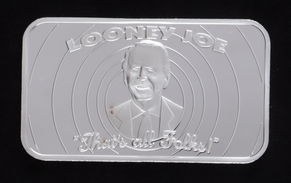 1 Troy oz .999 Joe Biden "Looney Joe" Silver Bullion Bar | Pristine Auction