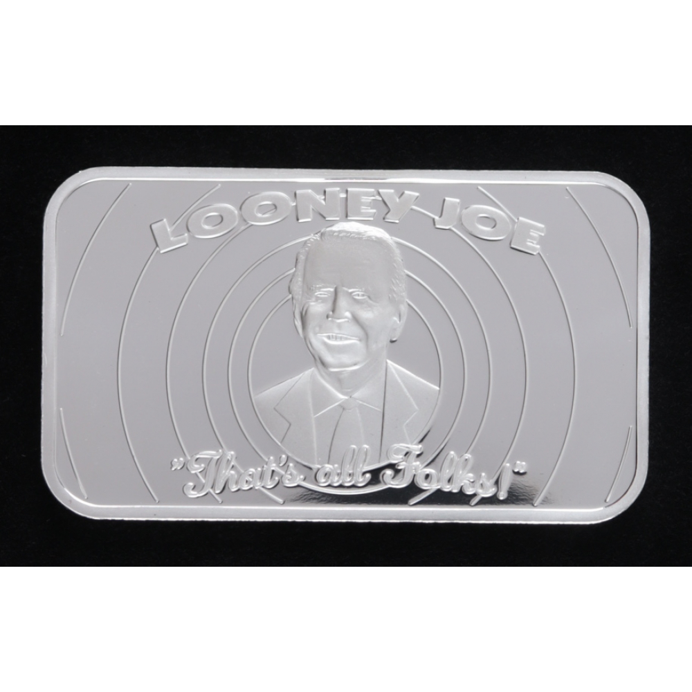 1 Troy oz .999 Joe Biden "Looney Joe" Silver Bullion Bar | Pristine Auction