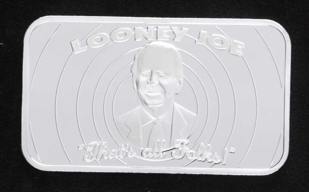 1 Troy oz .999 Joe Biden "Looney Joe" Silver Bullion Bar | Pristine Auction