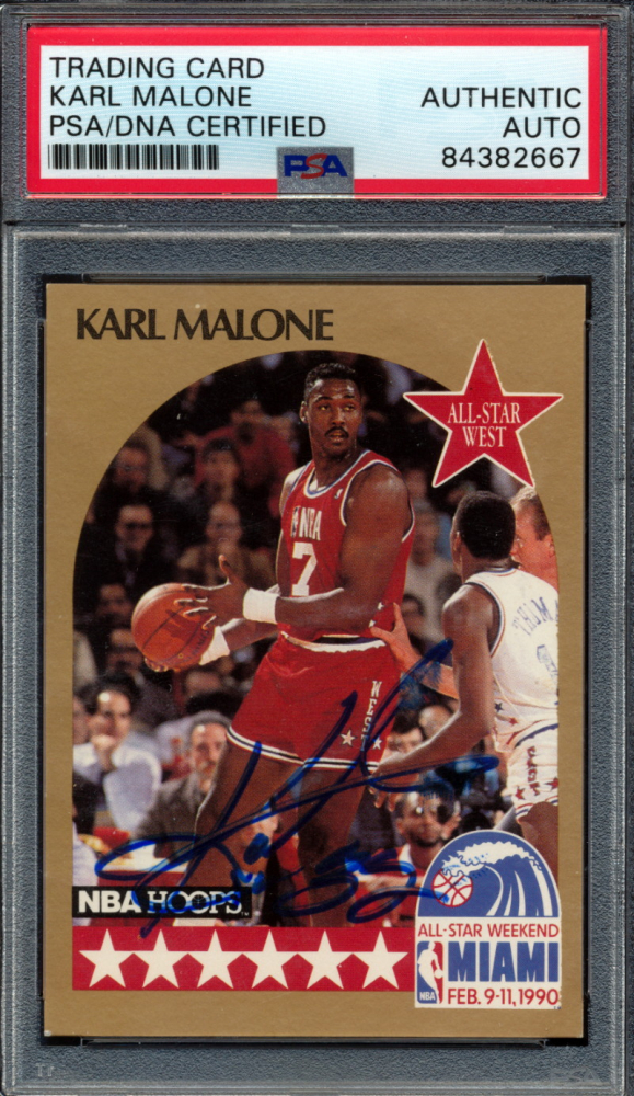 Karl Malone Signed 1990-91 Hoops #21 AS SP (PSA) | Pristine Auction