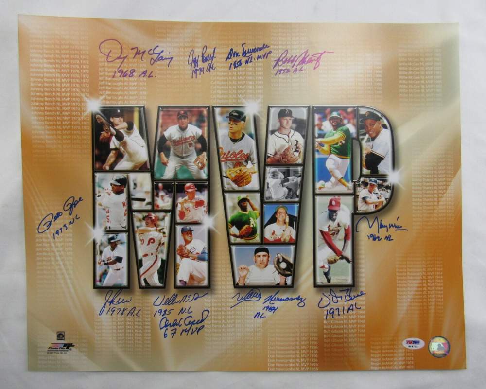Baseball MVP's 16x20 Photo Signed By (11) with Denny McLain, Jeff ...