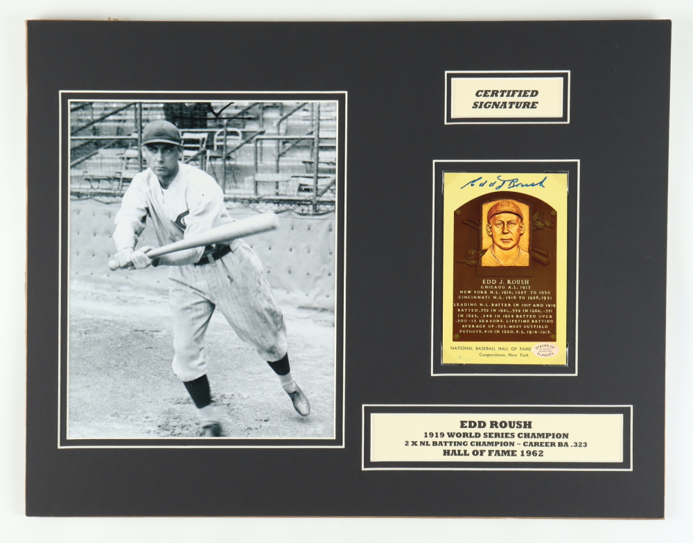 Edd Roush Signed Reds 14x18 Custom Matted Hall of Fame Plaque Postcard ...