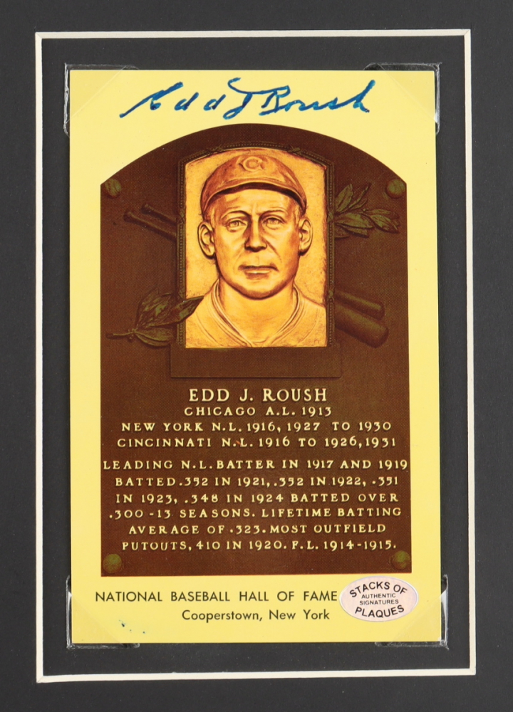 Edd Roush Signed Reds 14x18 Custom Matted Hall of Fame Plaque Postcard ...