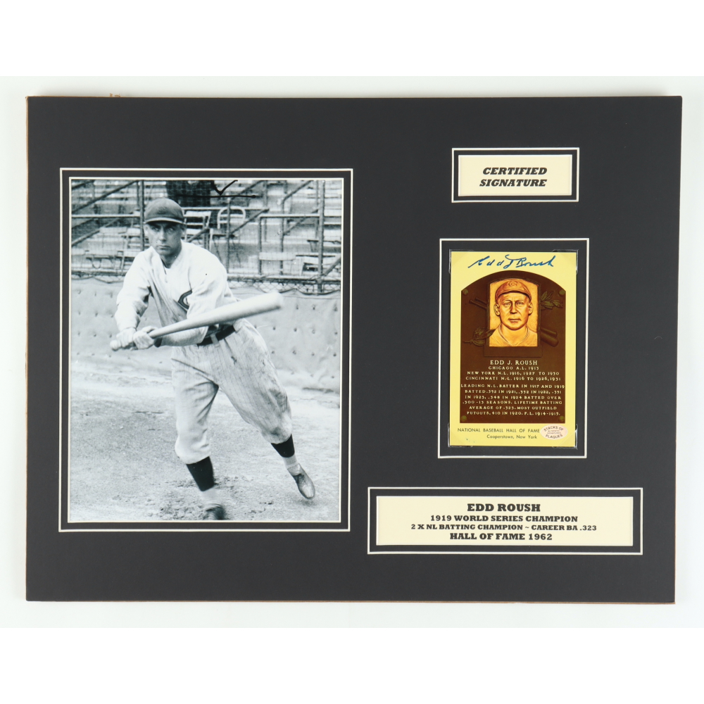 Edd Roush Signed Reds 14x18 Custom Matted Hall of Fame Plaque Postcard ...