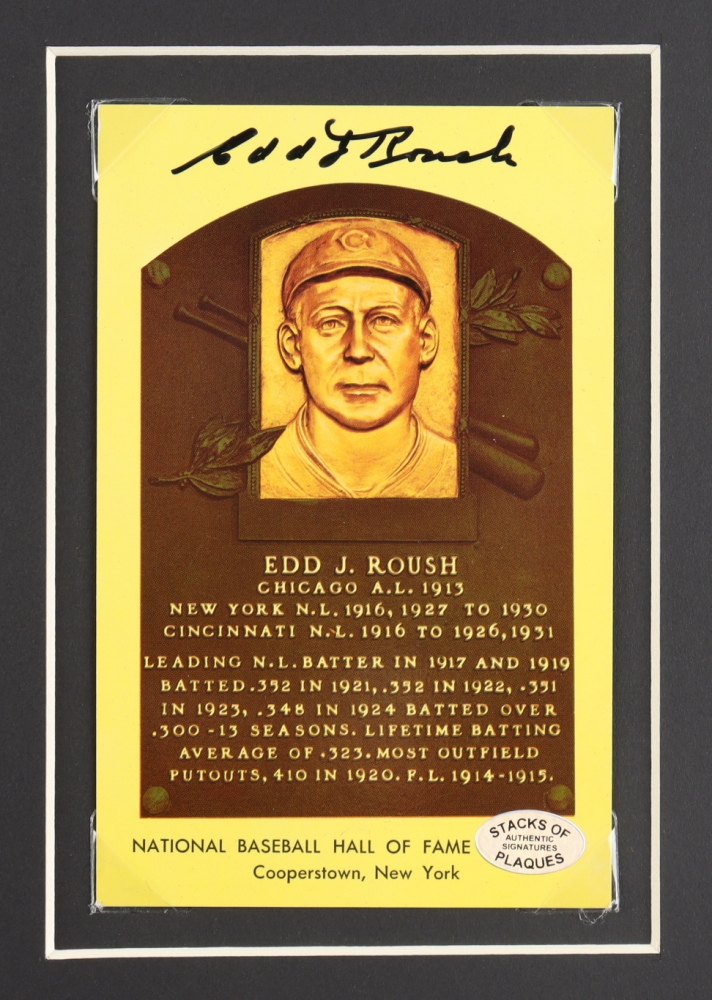Edd Roush Signed Reds 14x18 Custom Matted Hall of Fame Plaque Postcard ...