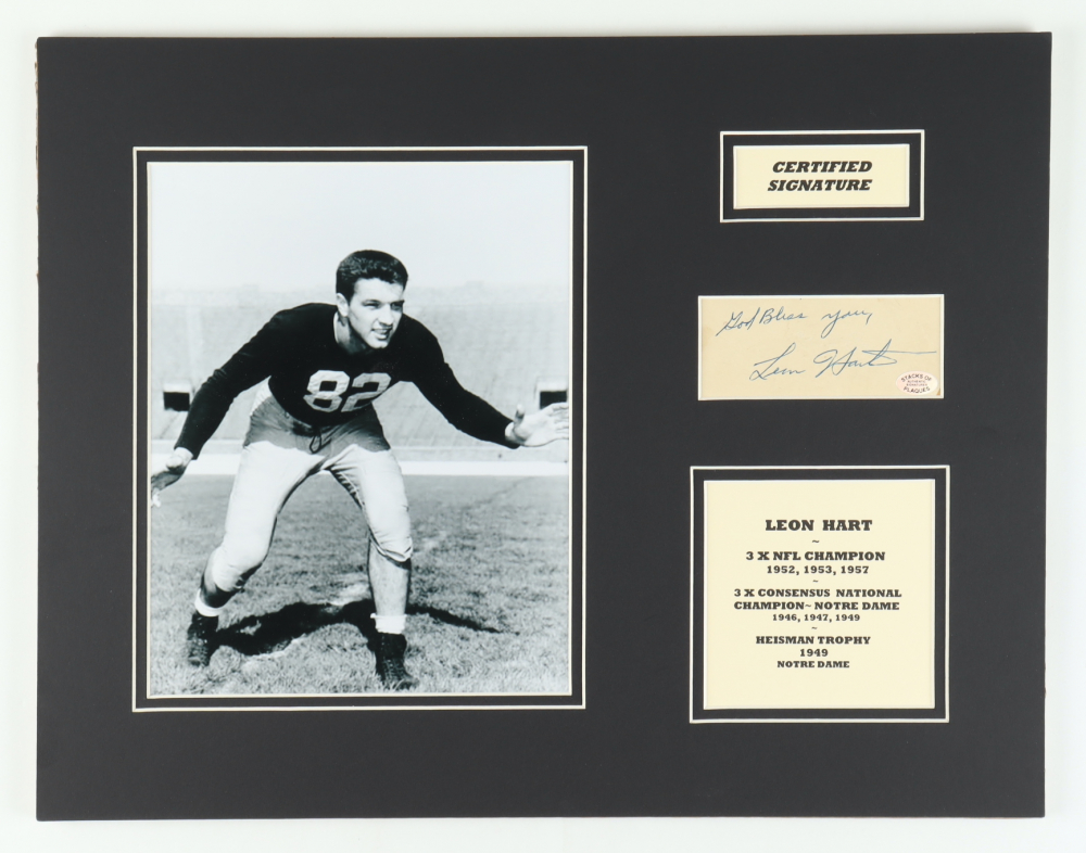 Leon Hart Signed 14x18 Custom Matted Cut Display Inscribed "God Bless ...