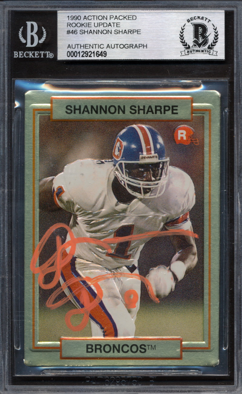 Shannon Sharpe Signed 1990 Action Packed Rookie Update #46 RC (BGS ...