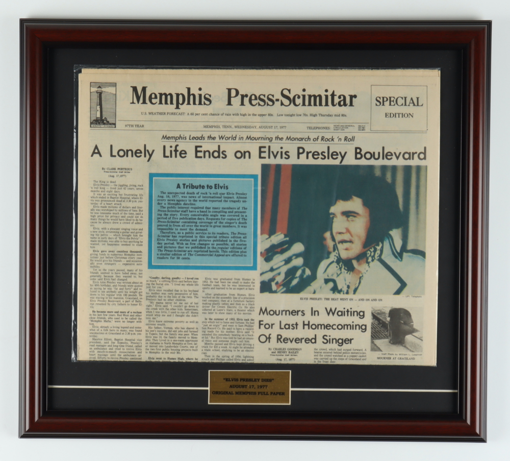 Elvis Presley 17x19 Custom Framed Vintage Original 1977 Full Memphis ...