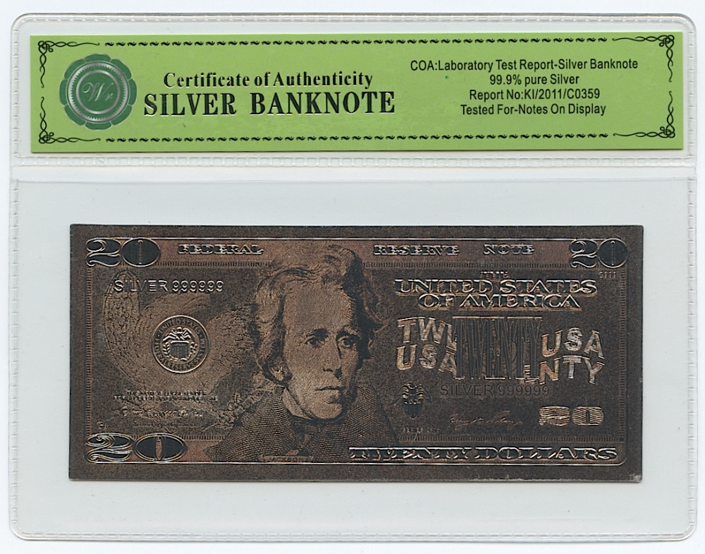 Silver Limited Edition US $20 Banknote Bill | Pristine Auction