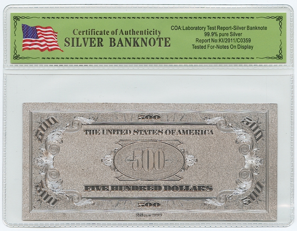 Silver Limited Edition US $500 Banknote Bill | Pristine Auction