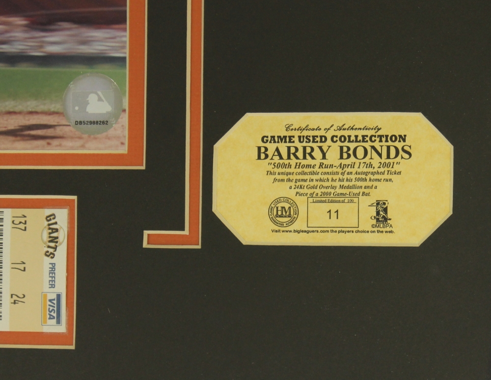Barry Bonds Signed Giants "500th Home Run" 18x18 Custom Framed Display ...