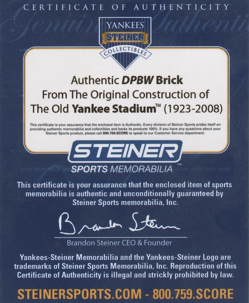 1923 "Goldrick" Authentic Brick From the Original Yankee Stadium ...